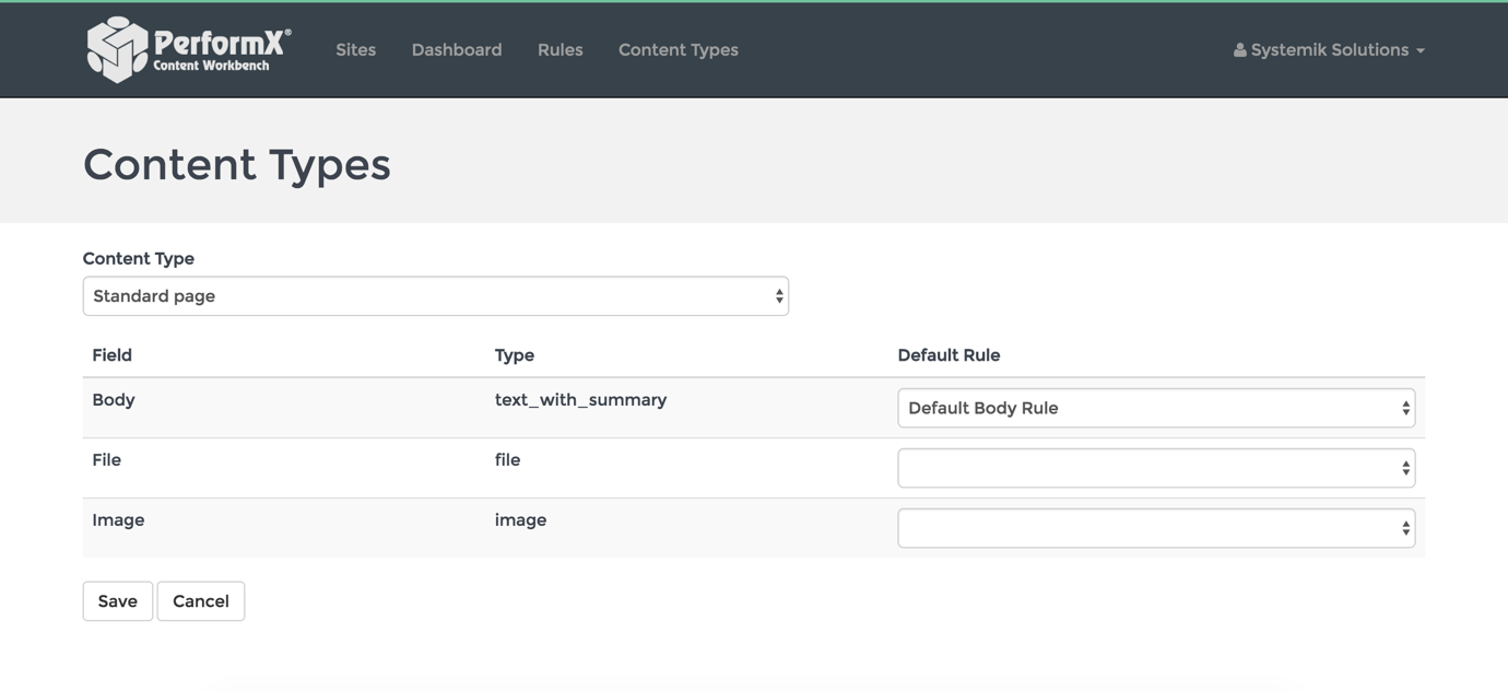 Using content types – PerformX®